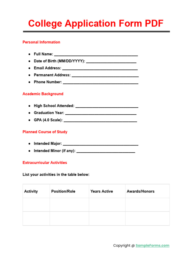 College Application Form PDF | PDF
