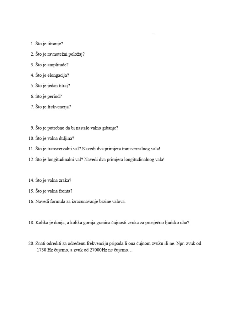 Fond Pitanja Za 8. Razred VALOVI | PDF