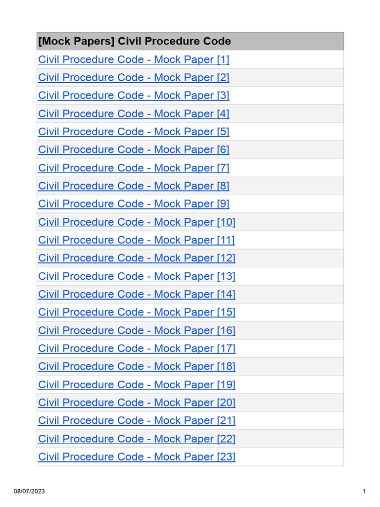 Civil Procedure Code - Mock Papers [1 to 46] | PDF