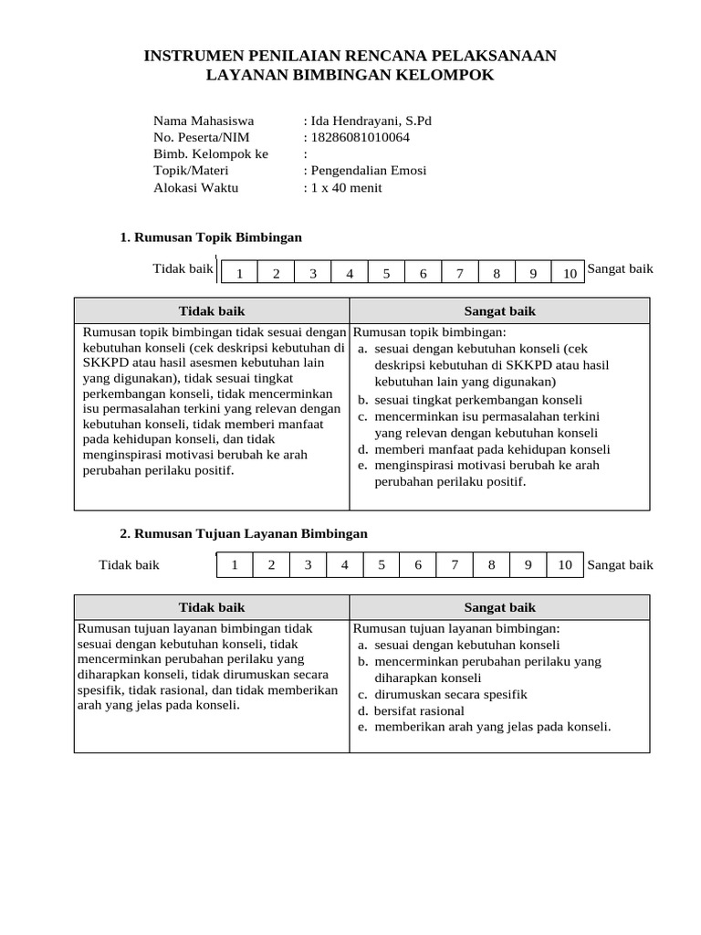 Form Penilaian RPL BK Kelompok | PDF