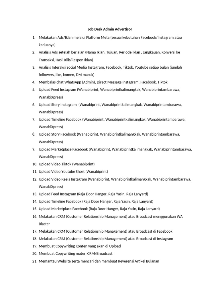 Job Desk Admin Advertisor | PDF