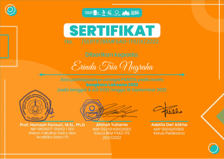 SERTIFIKAT ''Koordinator Acara Sangkara Laksana 2022'' | PDF