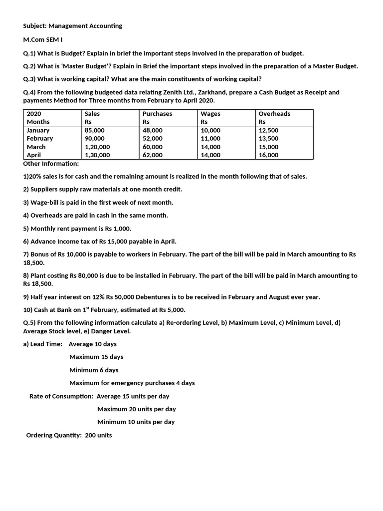 Management Accounting: Budgeting Essentials | PDF | Business | Finance & Money Management