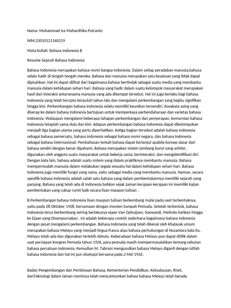 Tugas Resume Sejarah Bahasa Indonesia Menyusul Bahasa Indonesia ...
