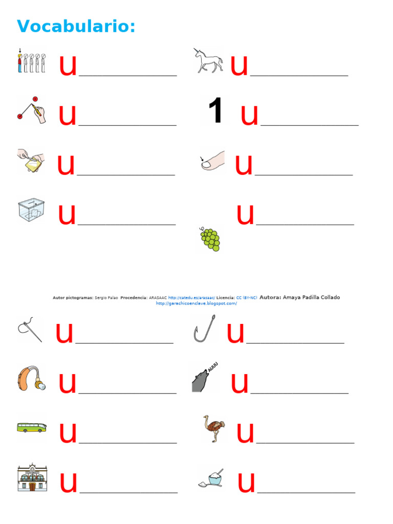 Vocabulario Palabras U | PDF