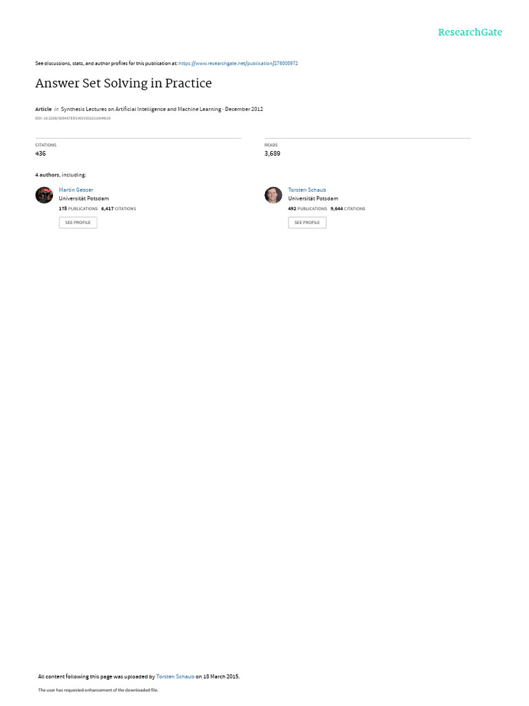 Answer Set Solving in Practice | PDF