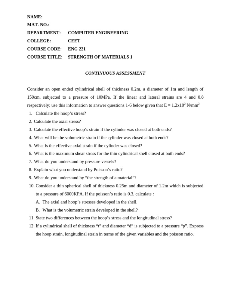 Name: MAT. NO.: Department: Computer Engineering College: Ceet Course ...