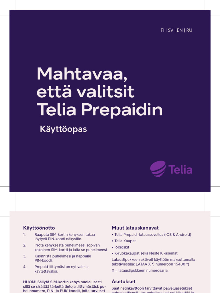 Telia Prepaid Liittyma Kayttoopas 105x95 2022 | PDF