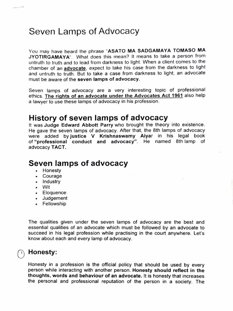 Seven Lamp of Advocacy pratical training | PDF