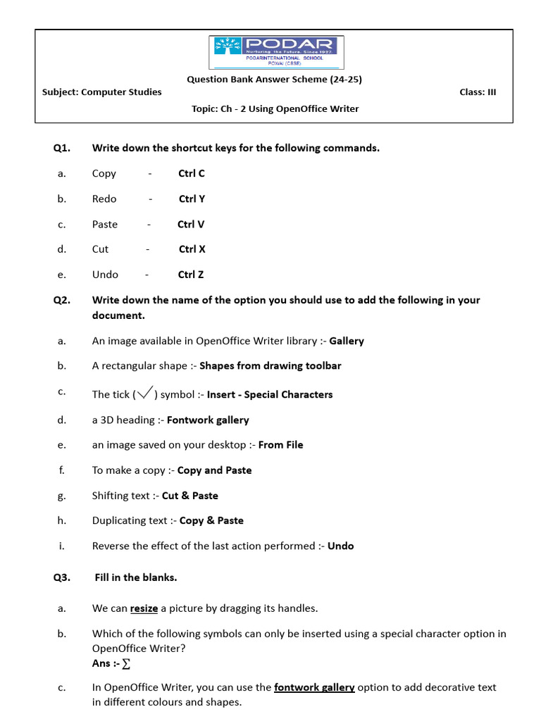 AS - QB - III - Computer - OpenOffice Writer | PDF AS - QB - III - Computer - OpenOffice Writer | PDF