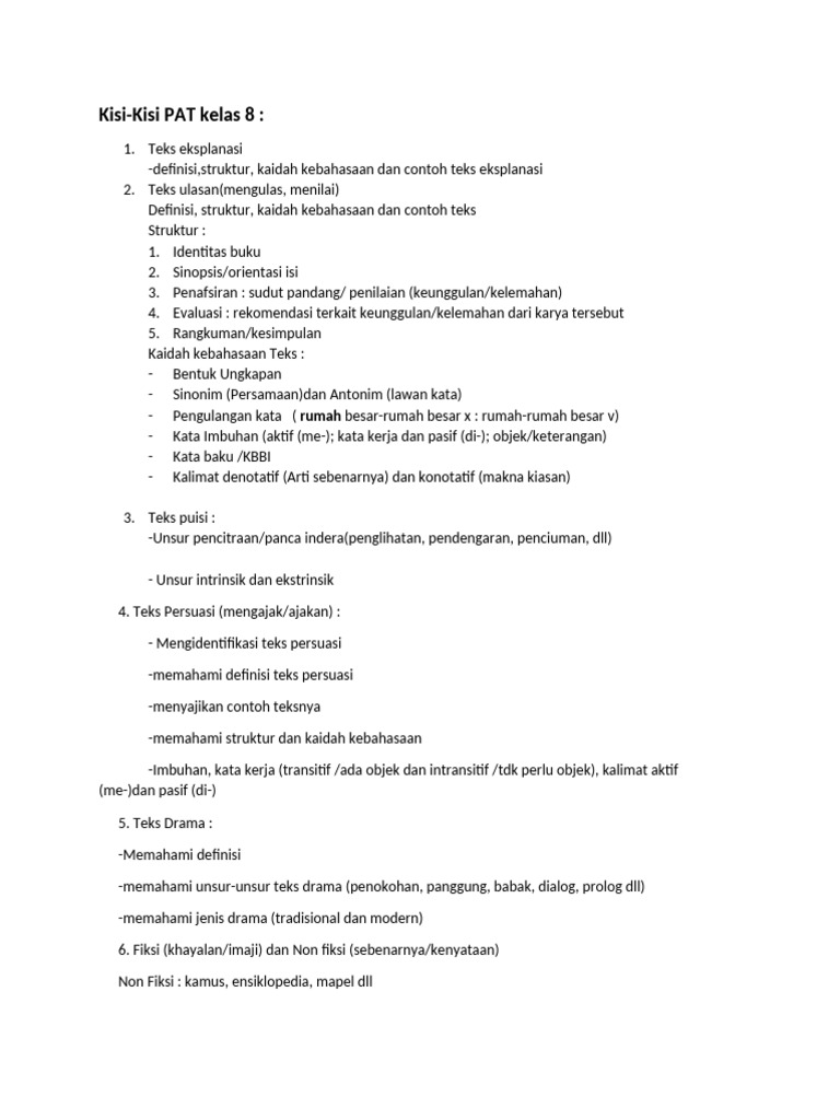 Kisi2 PAT Kls 8 | PDF