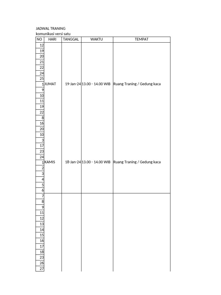 jadwal training | PDF