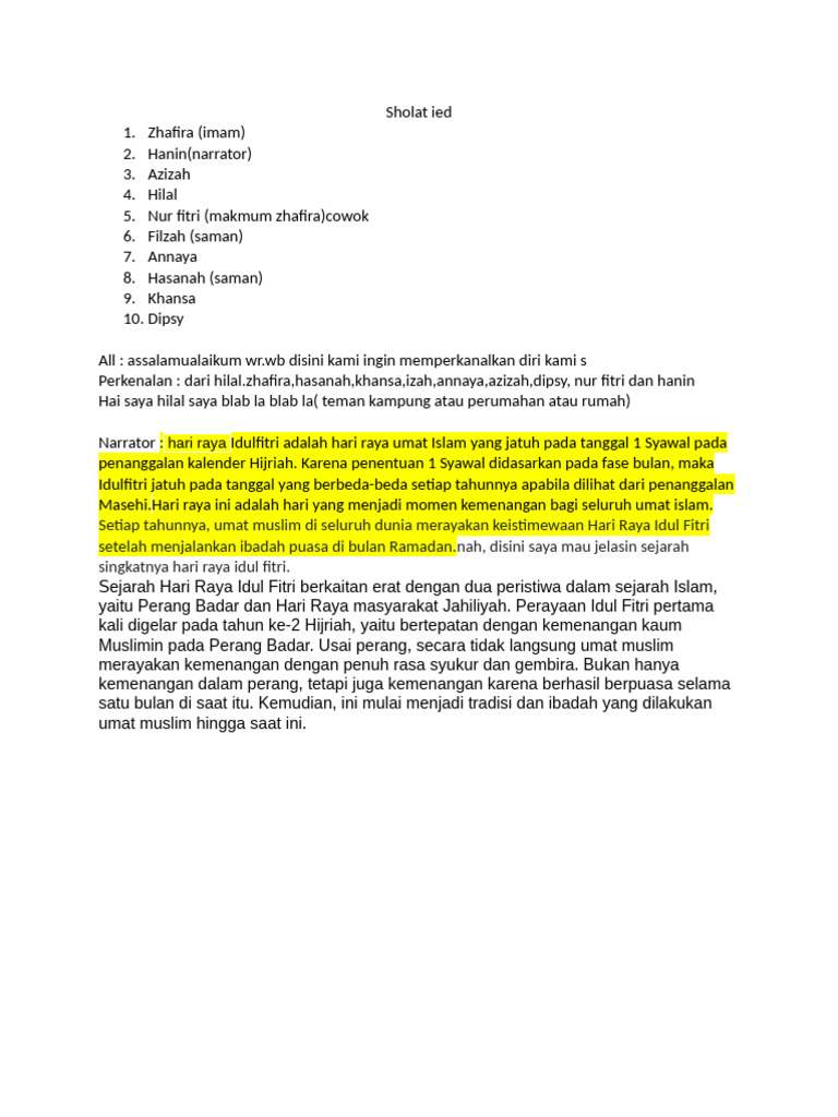 Drama Sholat Ied | PDF