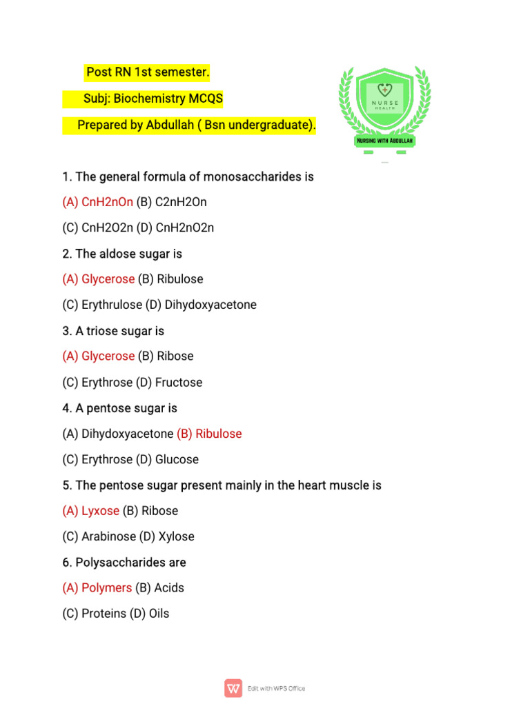 MCQS Bio Chemistry 1 | PDF