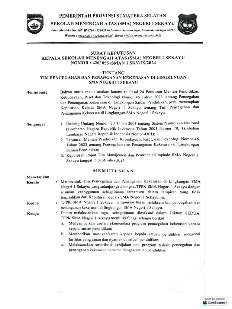 SK Tim Pencegahan Dan Penanganan Tindak Kekerasan | PDF