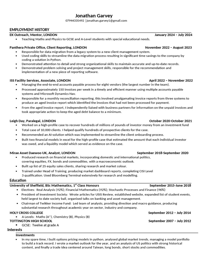 Jonathan Garvey CV | PDF