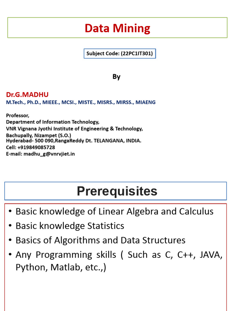 Unit I Data Mining | PDF