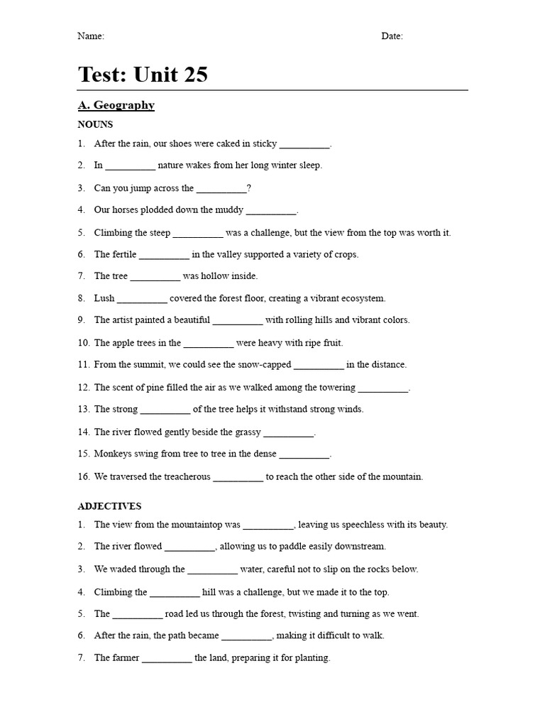 Test 1 - Geography UNIT 25 | PDF