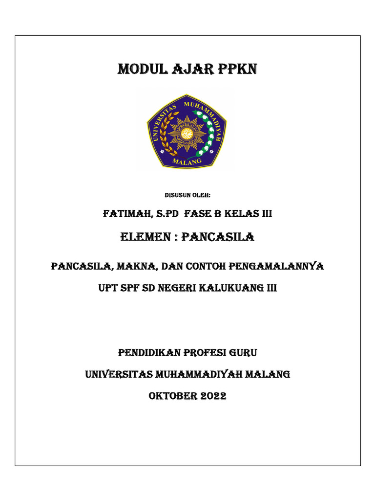 Contoh Modul Ajar Ukin Kelas 3 Pancasila | PDF