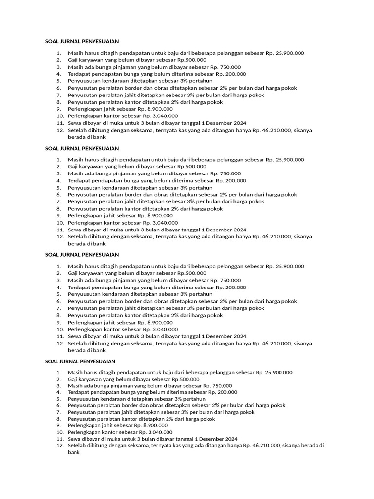 Soal Jurnal Penyesuaian | PDF | Finance & Money Management