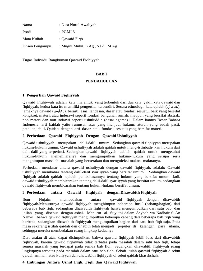 Rangkuman Qawaid Fiqh - Nisa Nurul Awaliyah | PDF