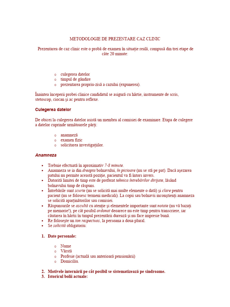 Metodologie de Prezentare Caz Clinic | PDF
