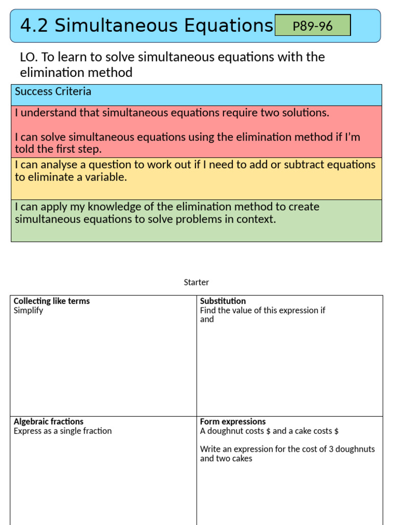 G8 4 2 Simultaneous Equations Elimination | PDF