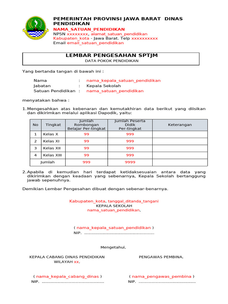 SPTJM Lembar SMK | PDF