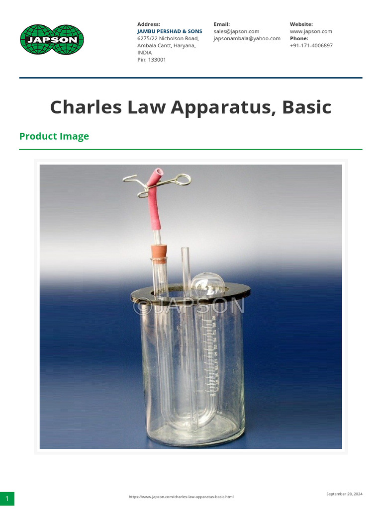 Charles Law Apparatus, Basic | PDF