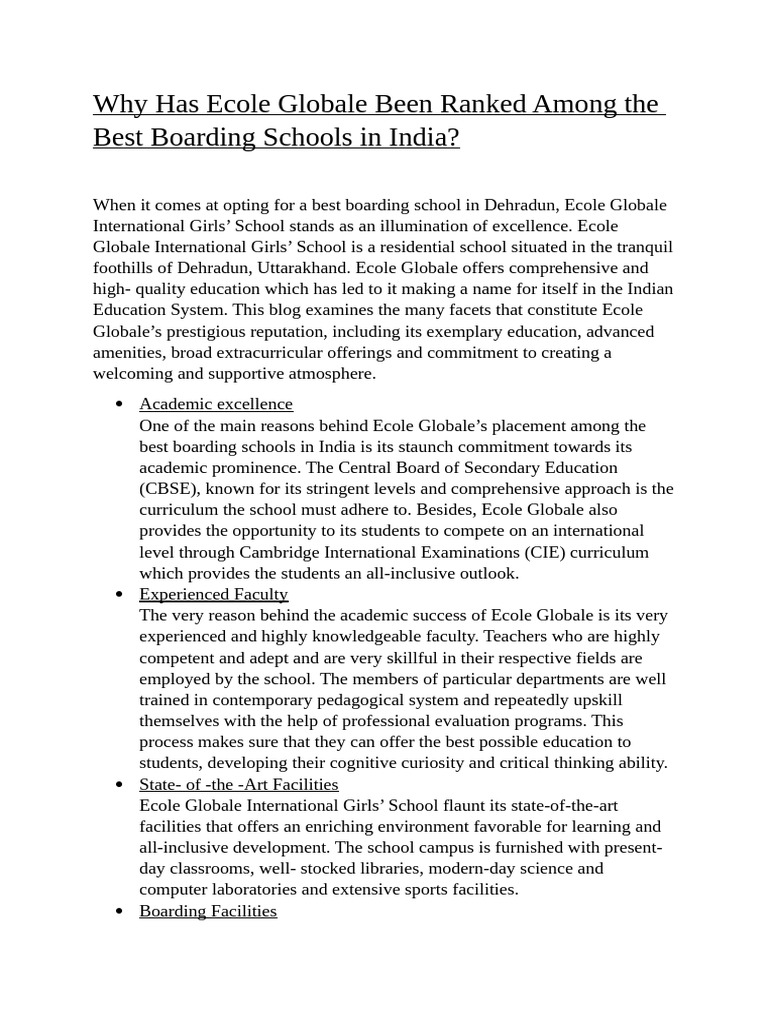 Why Has Ecole Globale Been Ranked Among The Best Boarding Schools in ... Why Has Ecole Globale Been Ranked Among The Best Boarding Schools in ...