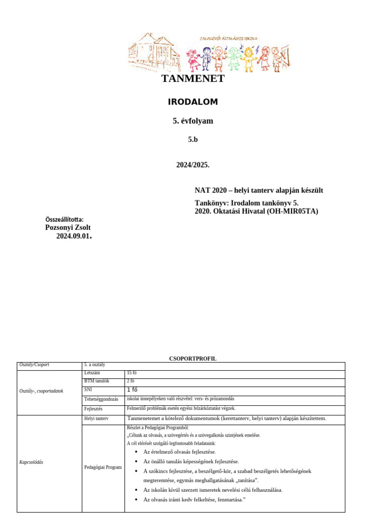 B IRODALOM TANMENET | PDF