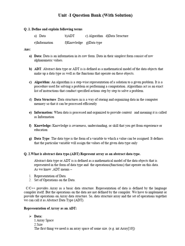 FDS Unit I Imp Questions Solution | PDF