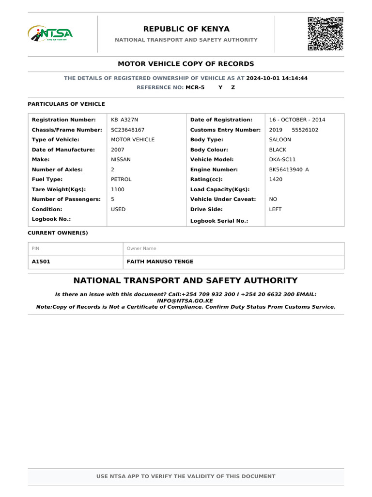 Motor Vehicle Copy of Records | PDF