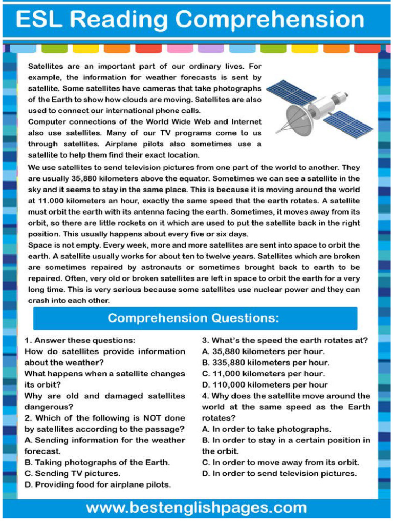 Satellites Reading Comprehension Reading Comprehension Exercises ...