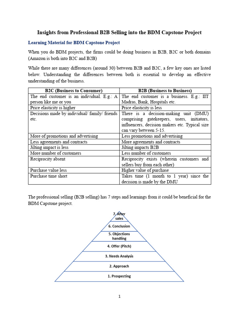 Insights From Professional B2B Selling Into The BDM Capstone Project | PDF
