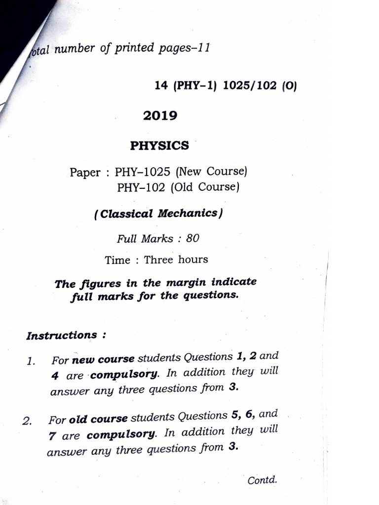 Classical Mechanics 2019 Question Paper MSc. 1st Semester | PDF