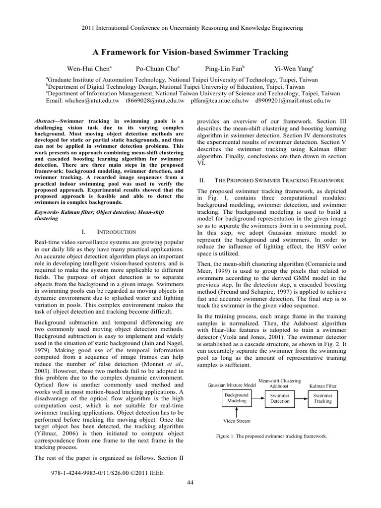 A Framework For Vision-Based Swimmer Tracking | PDF