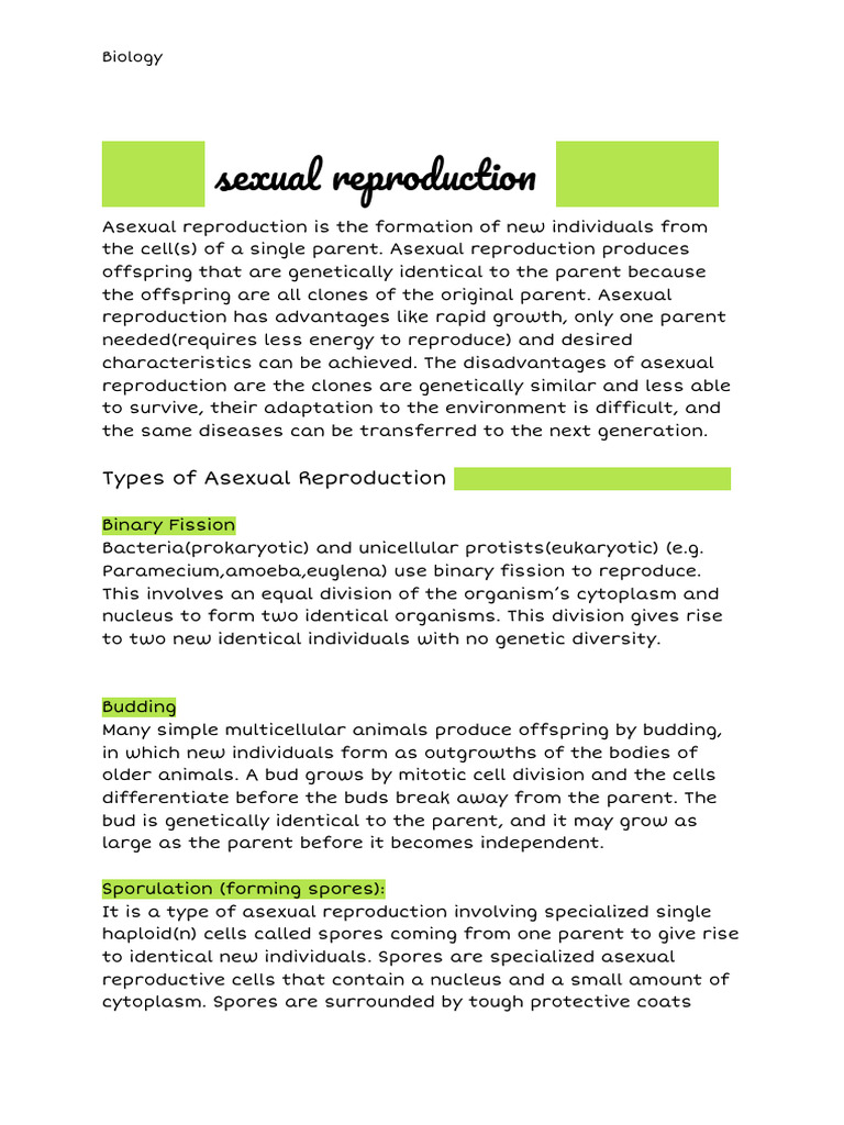 Biology - Asexual Reproduction | PDF