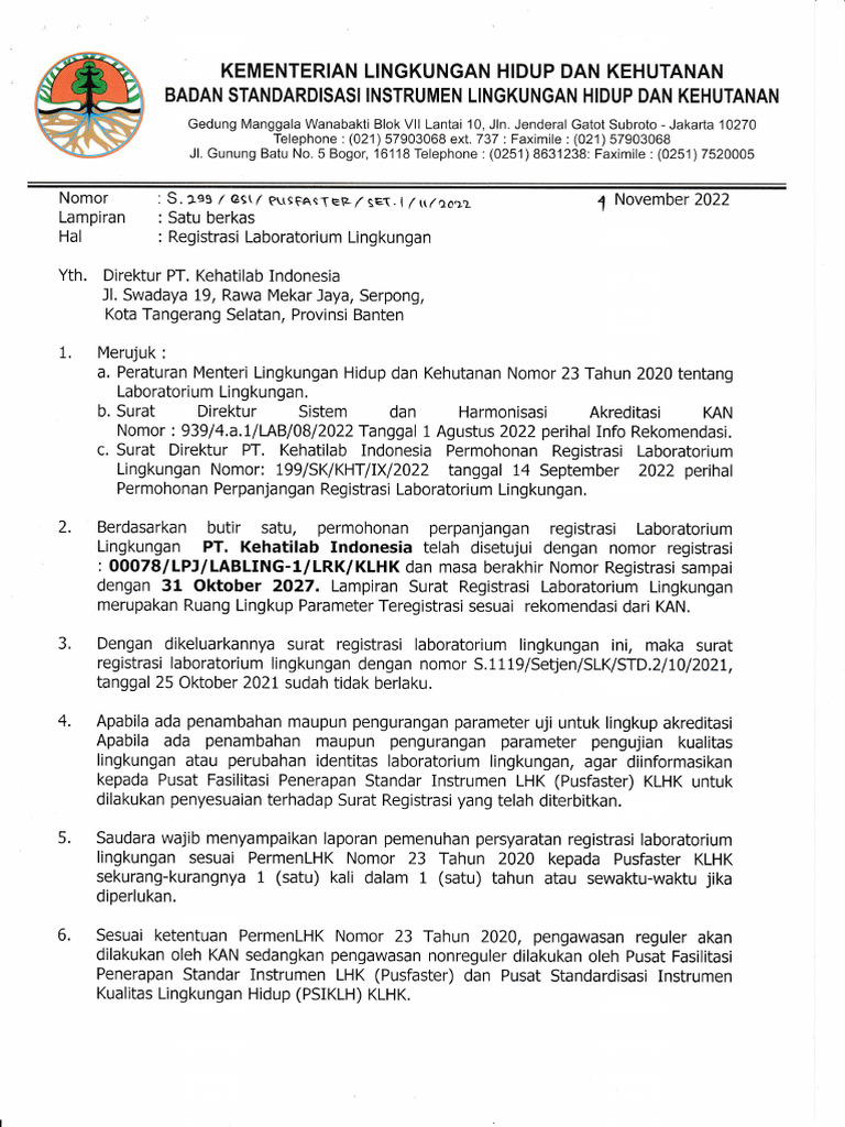 Lampiran Registrasi KLHK 2022 | PDF