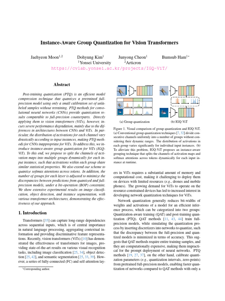 CVPR - 2024 - Instance-Aware Group Quantization For Vision Transformers | PDF