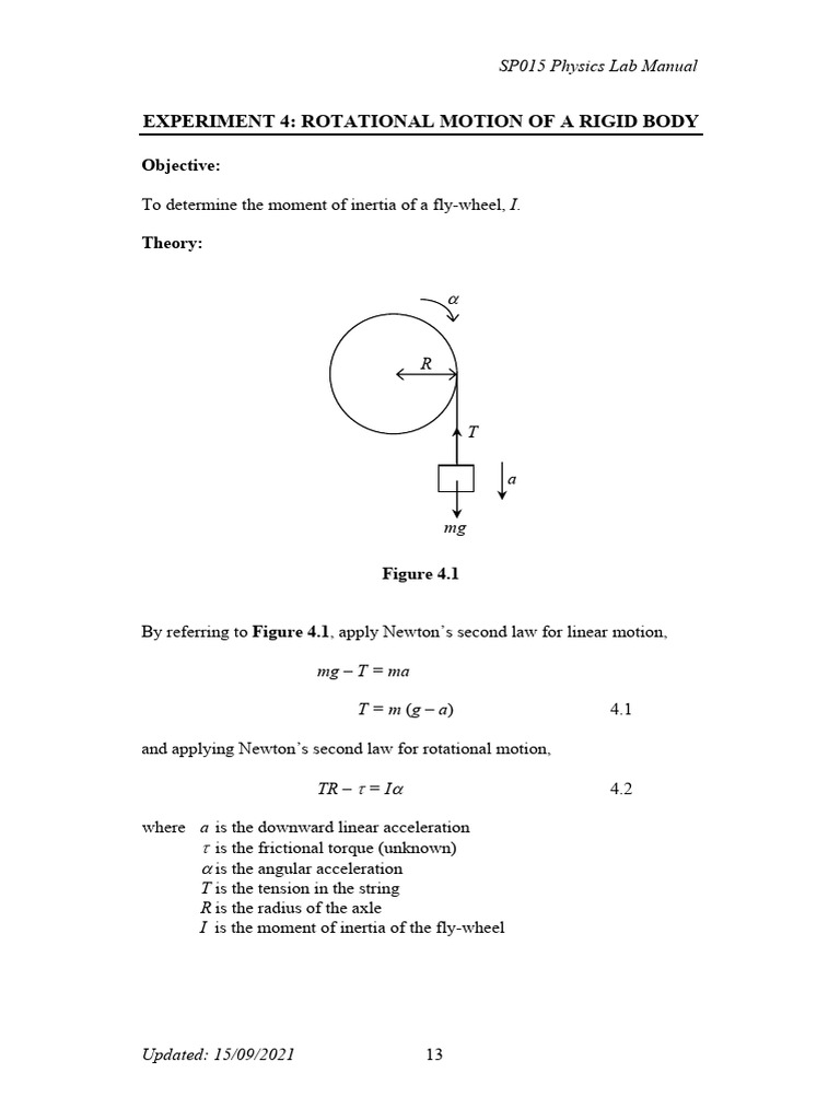 Experiment 4: Rotational Motion of A Rigid Body: Objective | PDF