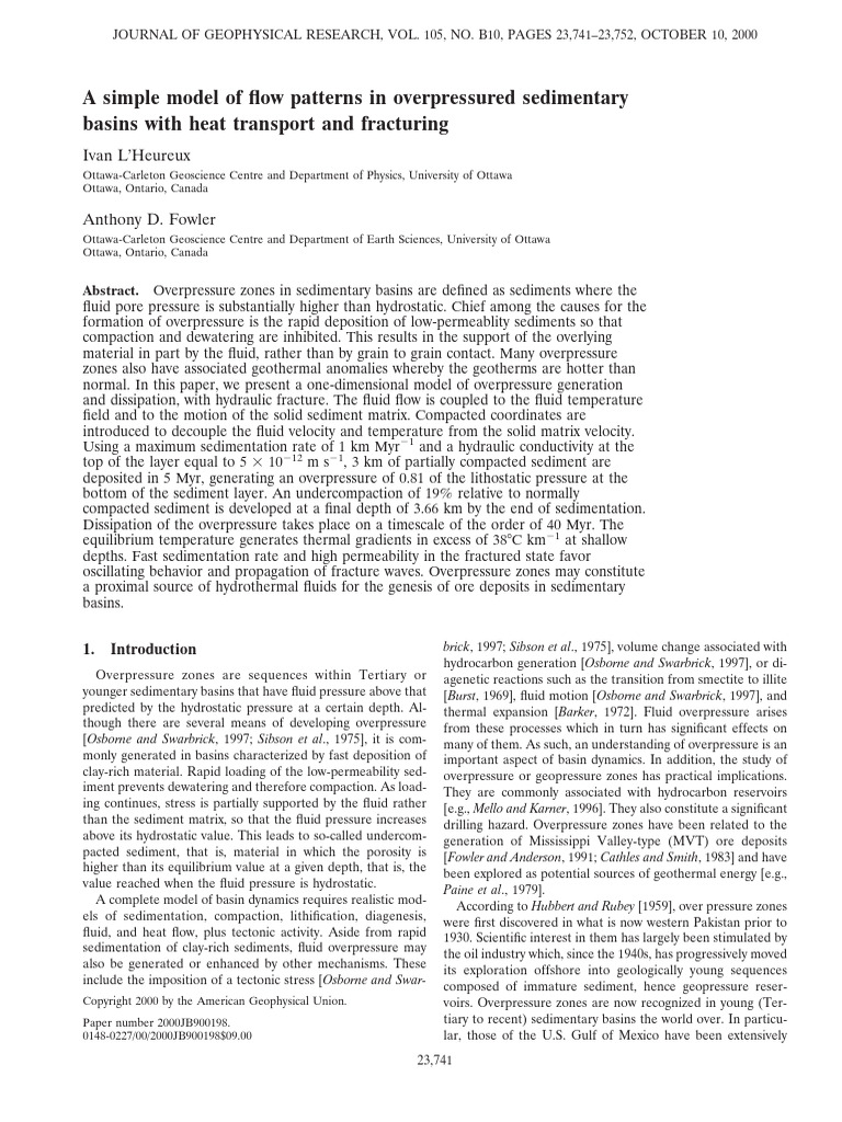 A Simple Model of Flow Patterns in Overpressured Sedimentary Basins ...