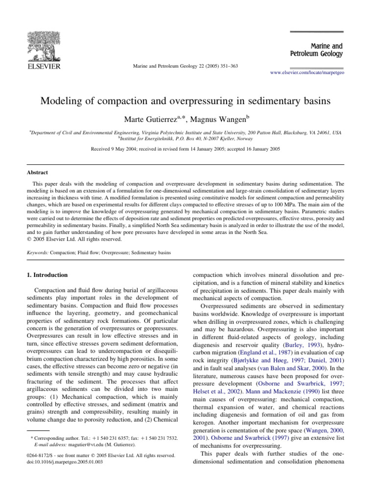 Modeling Of Compaction And Overpressuring In Sedimentary Basins Pdf