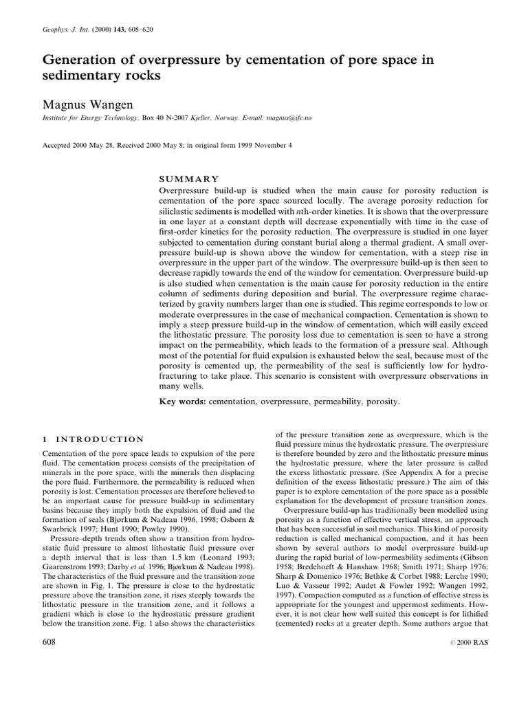 Generation of Overpressure by Cementation of Pore Space in Sedimentary ...