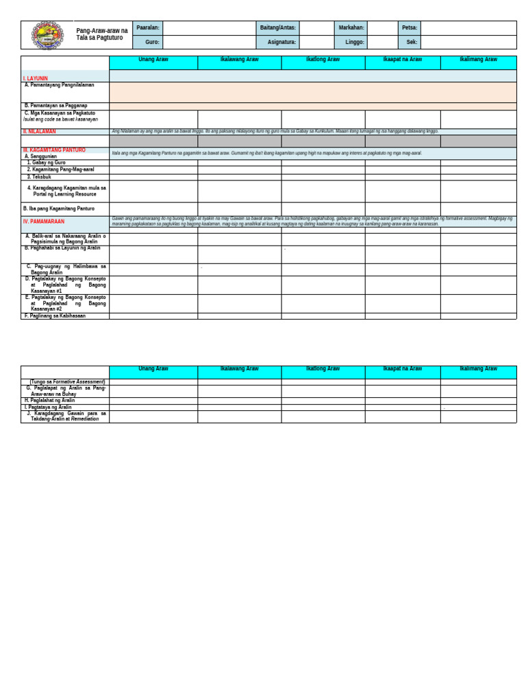 Daily Lesson Log Template | PDF