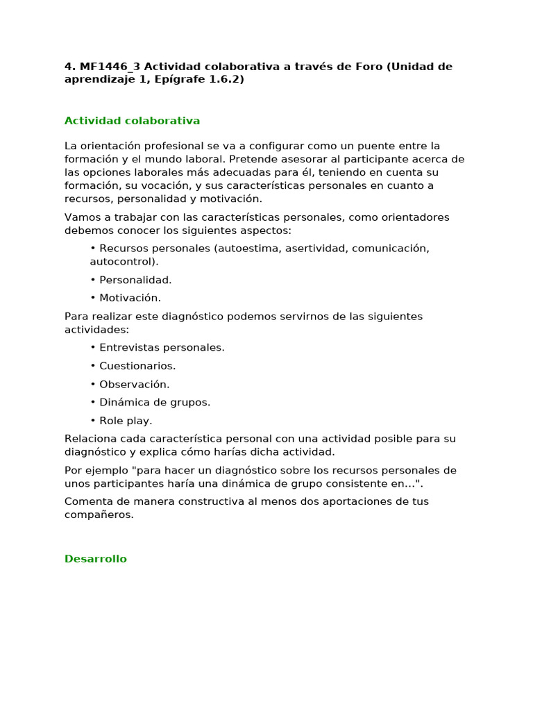 MF1446 - 3 Actividad Colaborativa A Través de Foro (Unidad de Aprendizaje 1, Epígrafe 1.6.2) | PDF