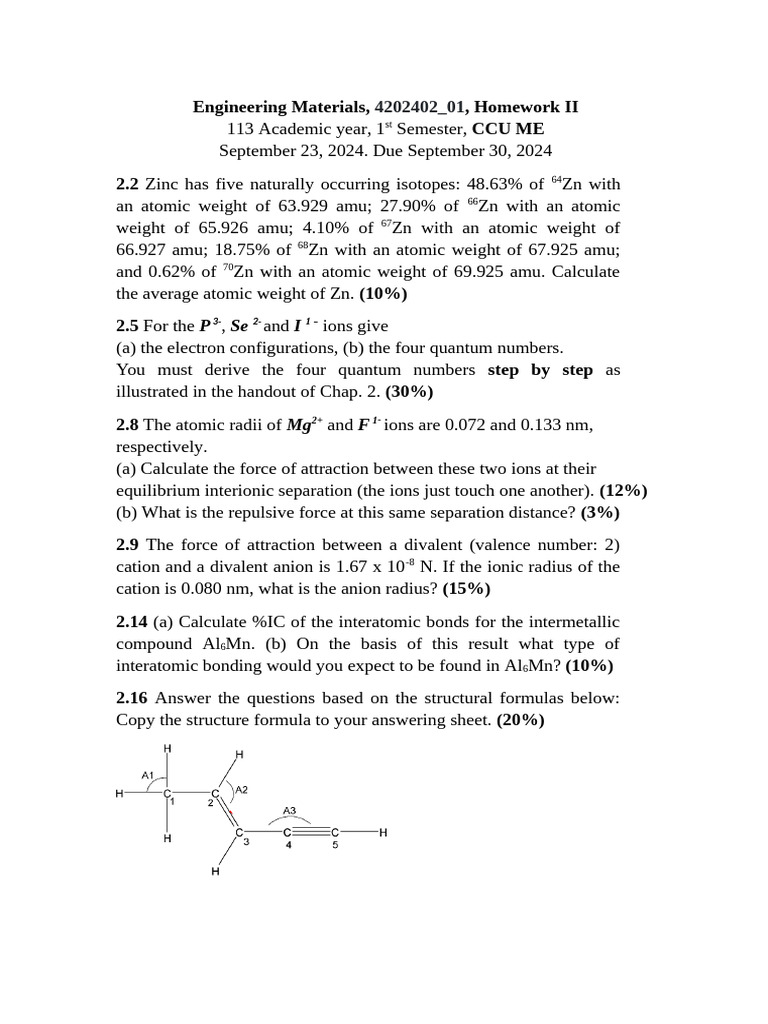113 Engineering materials Homework II 20240923 | PDF