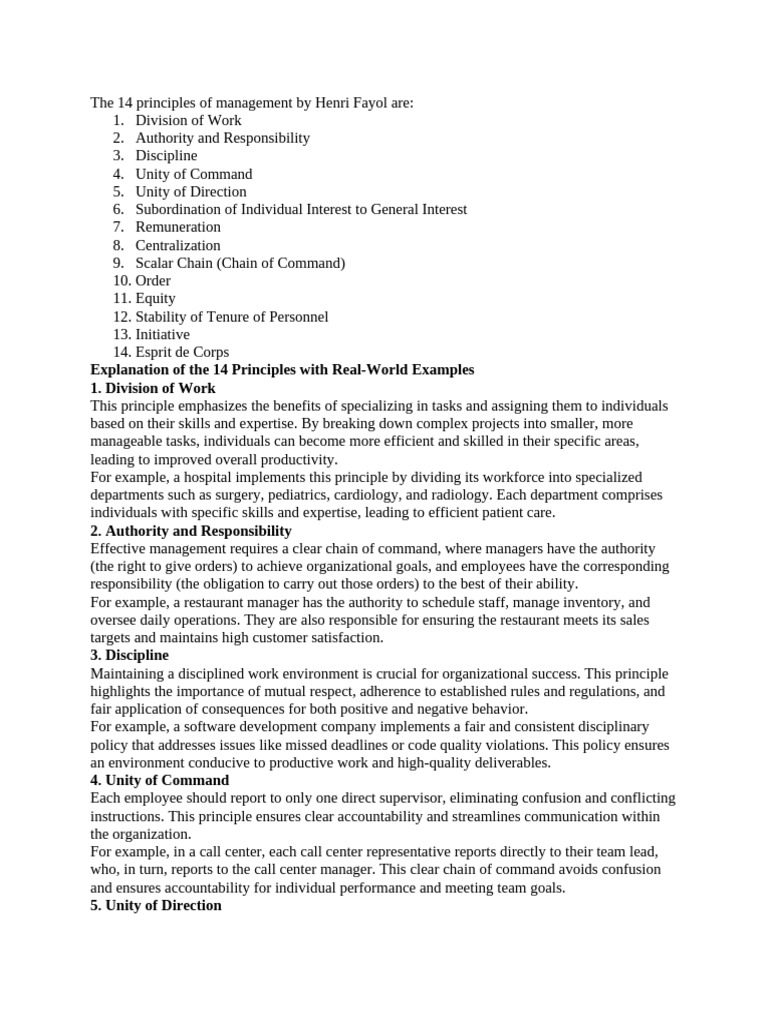 The 14 Principles of Management by Henri Fayol Are | PDF | Employment ...