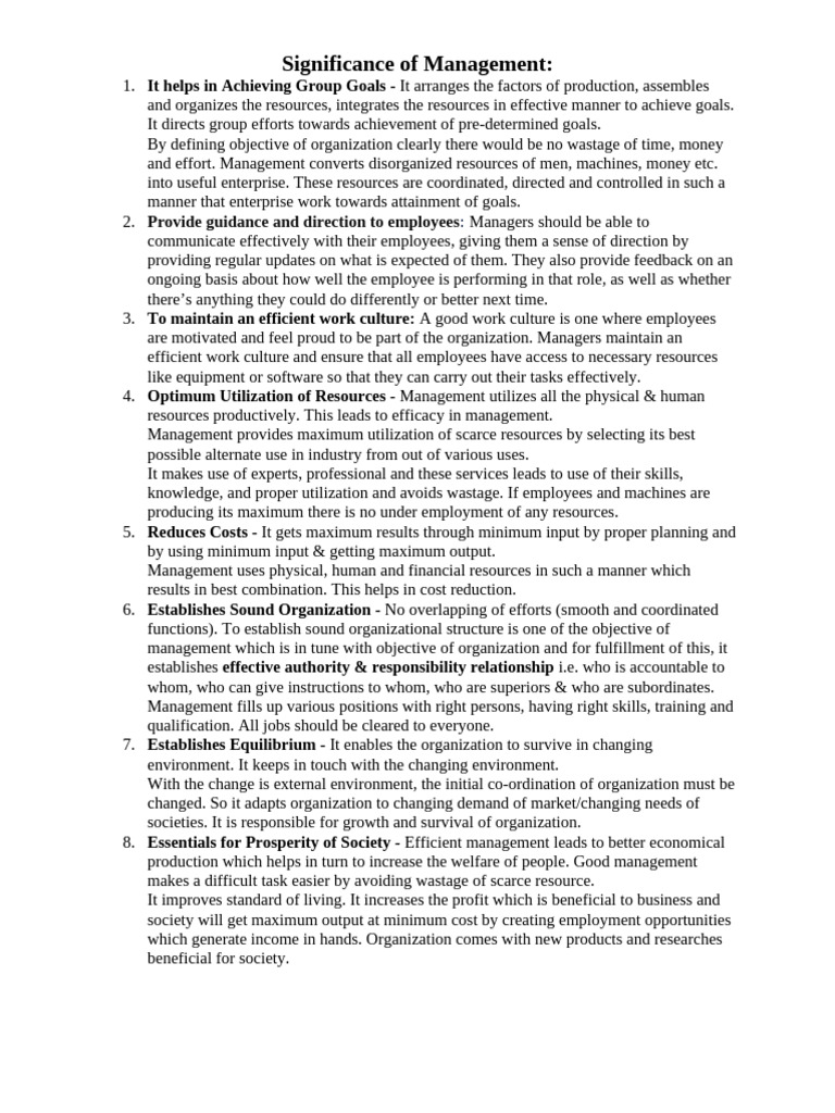 Significance of Management | PDF | Goal | Factors Of Production