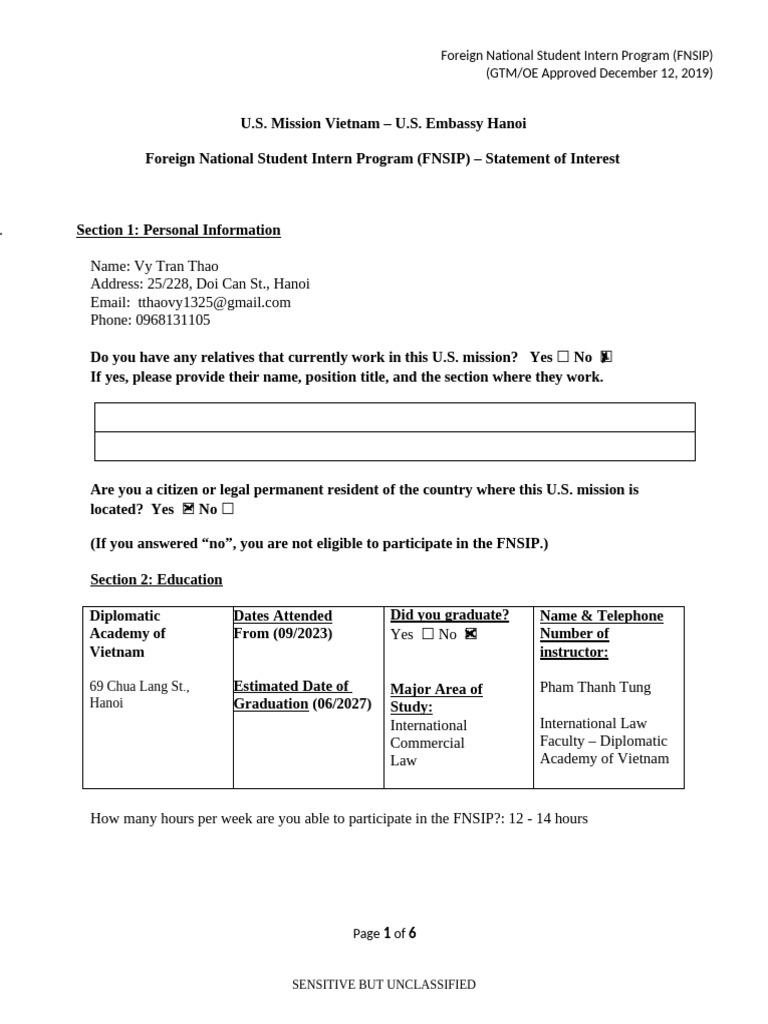 FNSIP Application for Interns | PDF | Diplomatic Mission | Career & Growth